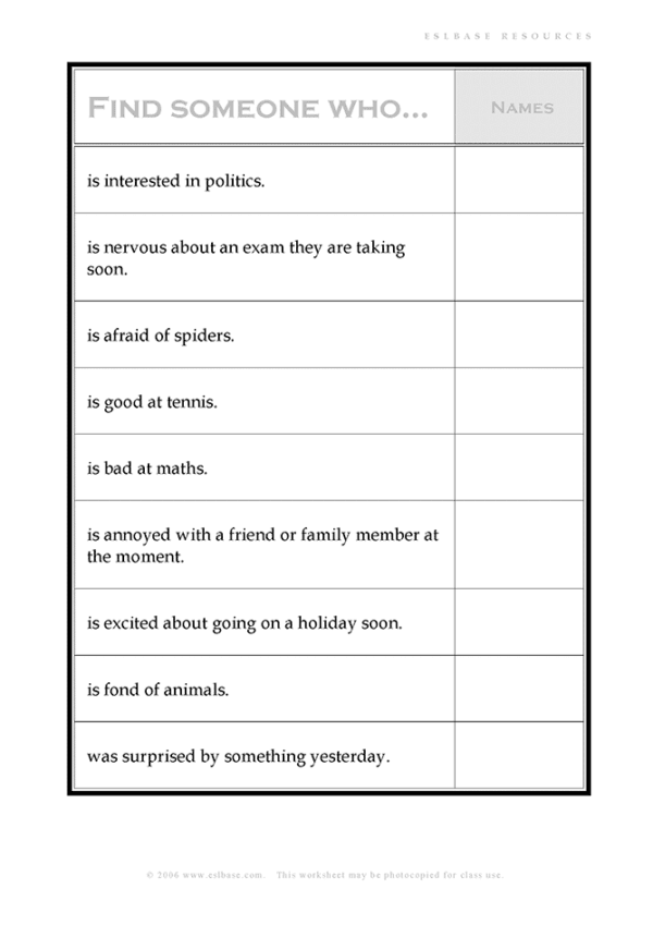 Free TEFL Worksheets, Activities & Lesson Plans | Eslbase.com