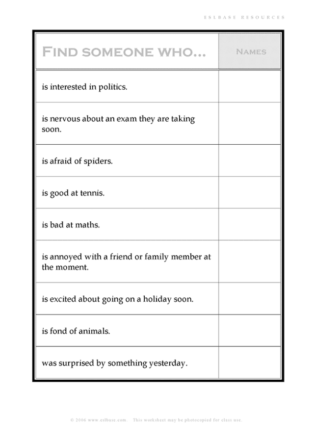 Free TEFL Worksheets, Activities & Lesson Plans | Eslbase.com