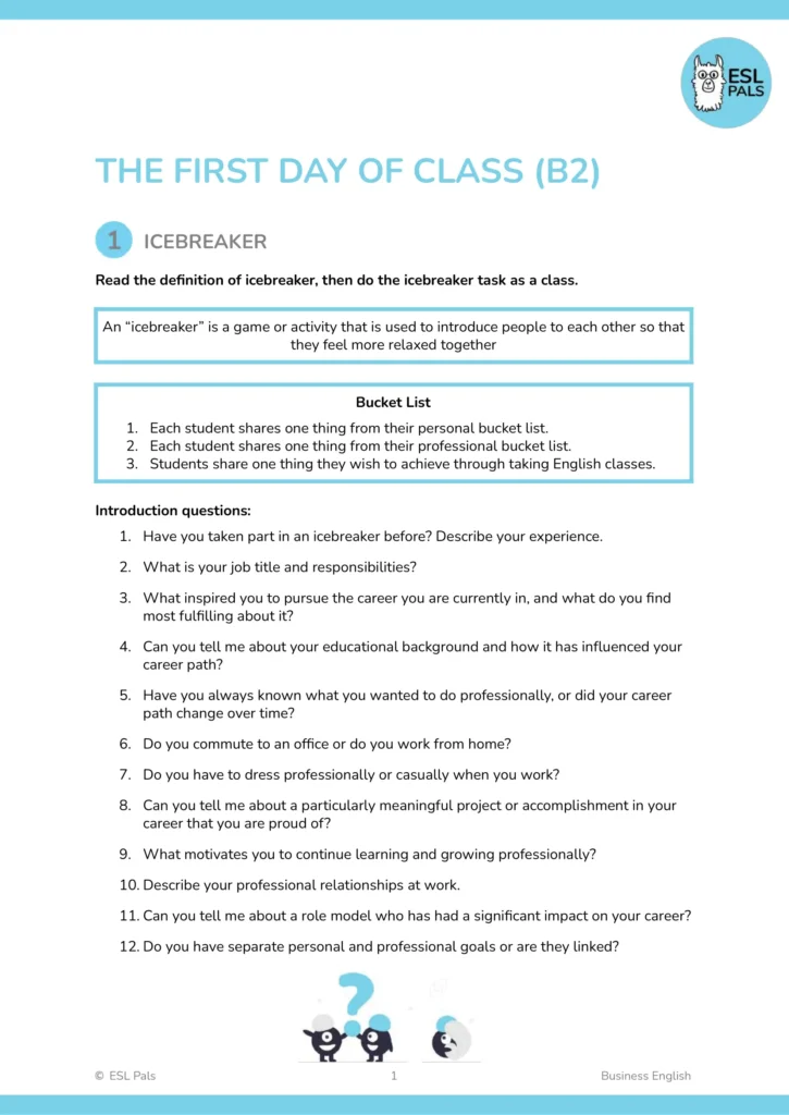 First day of class | Eslbase