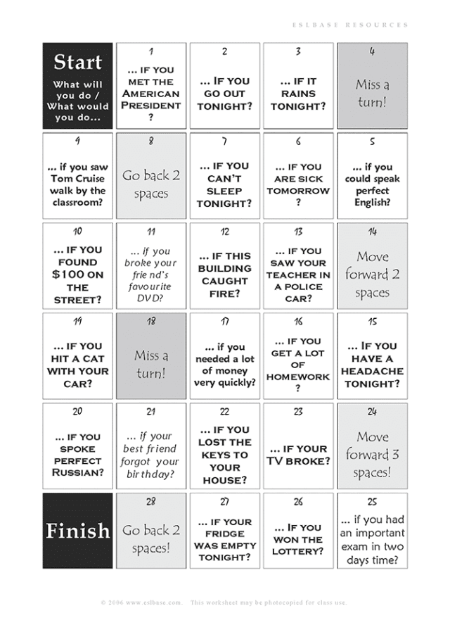 First and Second Conditional Board Game | Eslbase