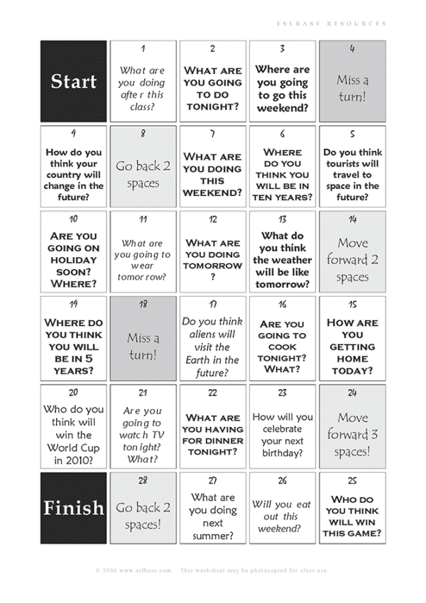 Future Forms Board Game - Fun ESL Grammar Activity | Eslbase