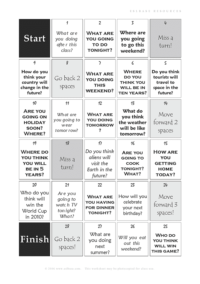 Future Forms Board Game - Fun ESL Grammar Activity | Eslbase