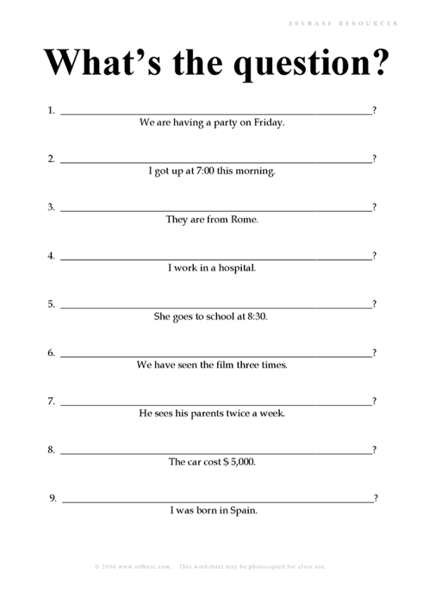 Forming Questions Worksheet - ESL Grammar Practice | Eslbase