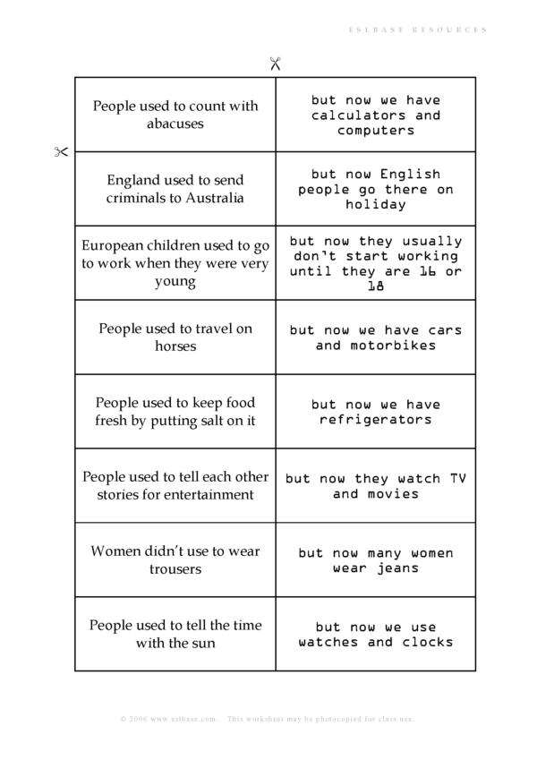 "Used To" Activity - ESL Grammar Practice | Eslbase